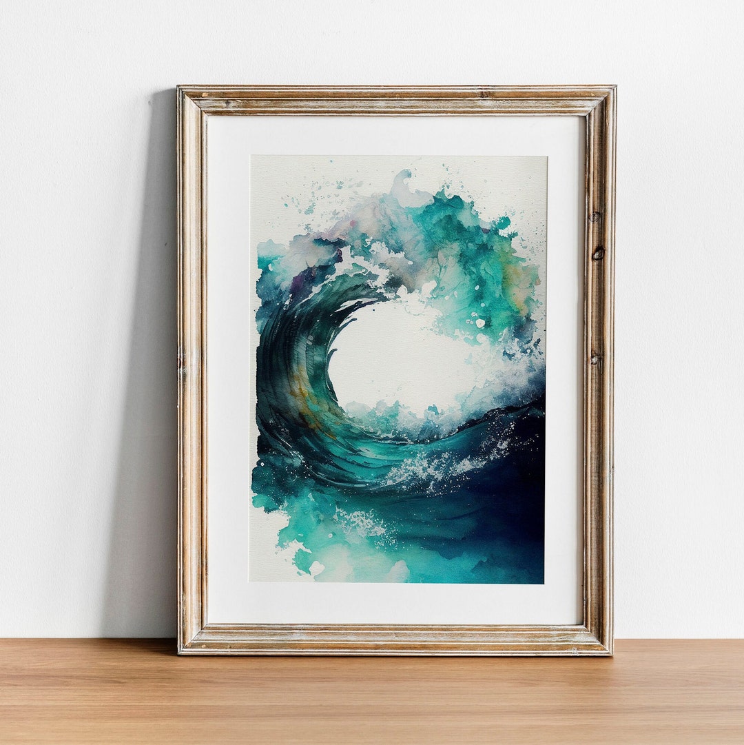 Ocean Waves Abstract Blue Wall Art, Deep Sea Nautical Color Painting ...