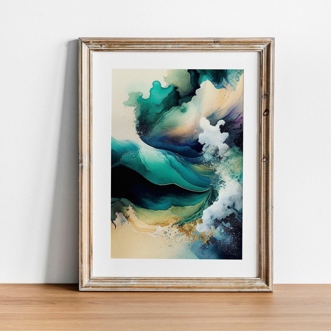Ocean Waves Abstract Blue Wall Art, Deep Sea Nautical Color Painting ...