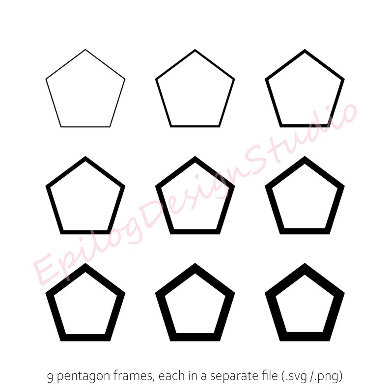 Pentagon Frame SVG Bundle | Pentagon Line Stroke | 9 Outline Widths ...