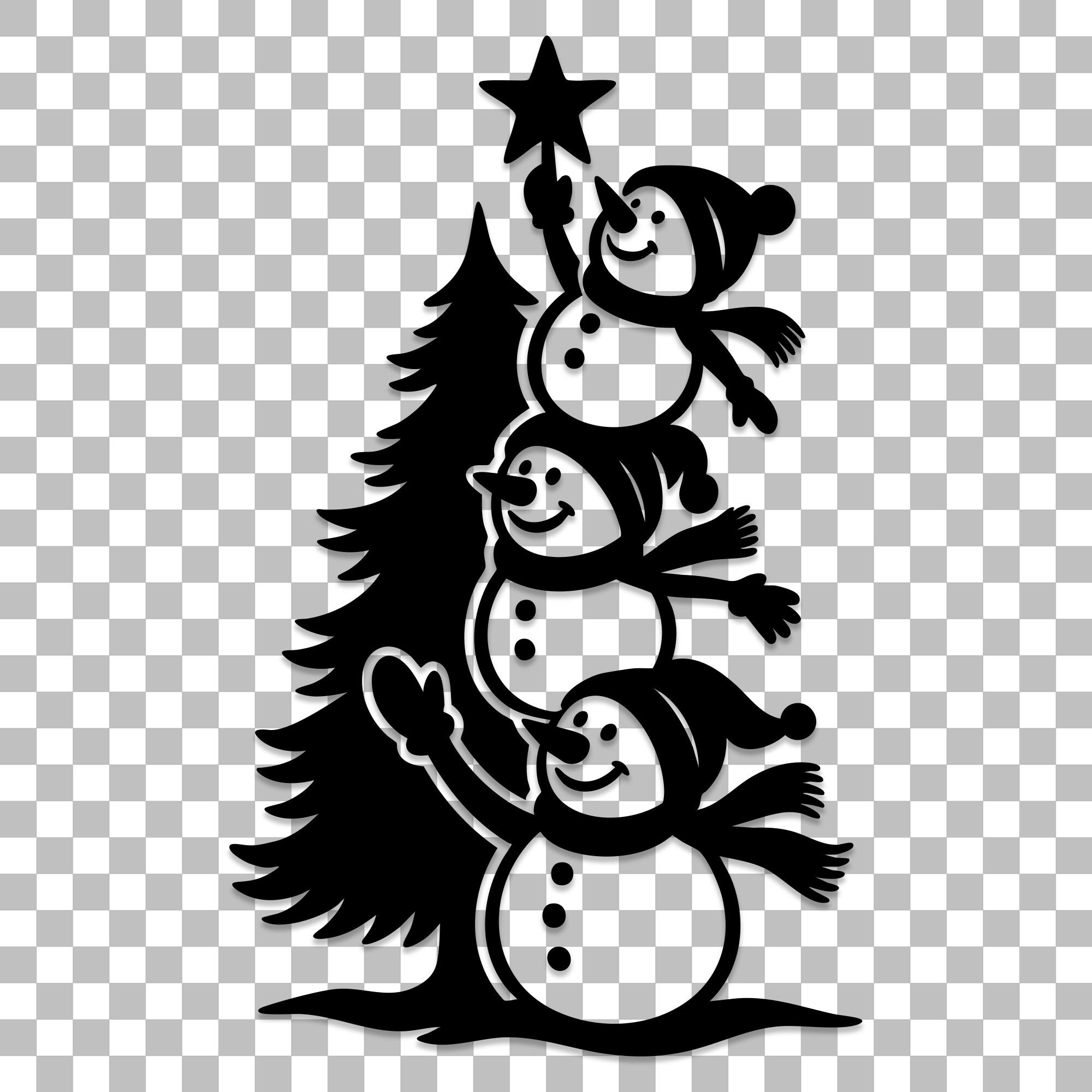 Snowman SVG | Stacked Snowmen Decorating Tree SVG | Snowmen Silhouette ...