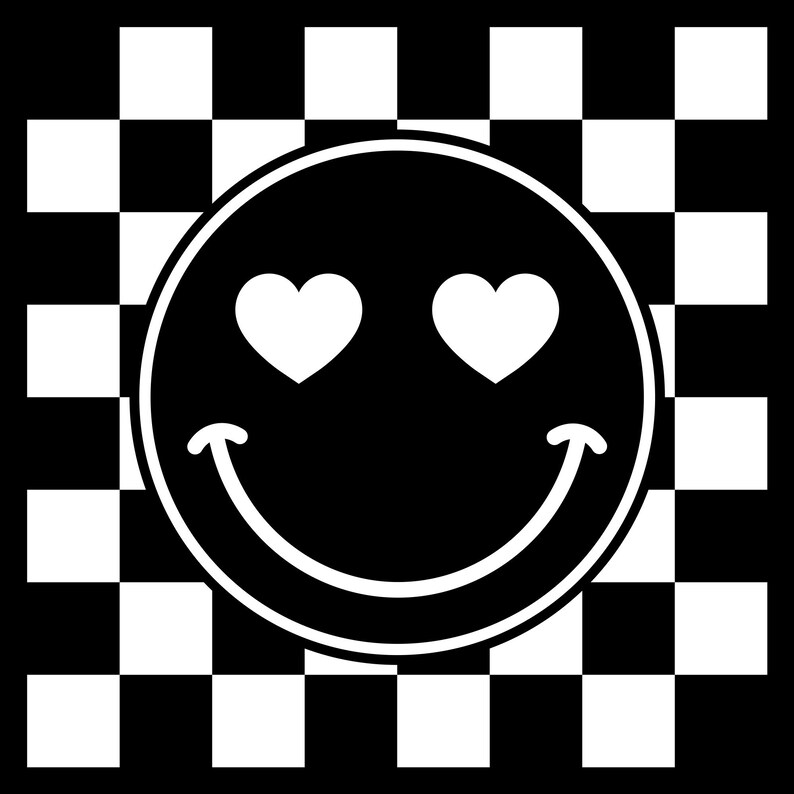 Heart Smiley Checkered SVG PNG - White - for Digital Designs, Crafting ...