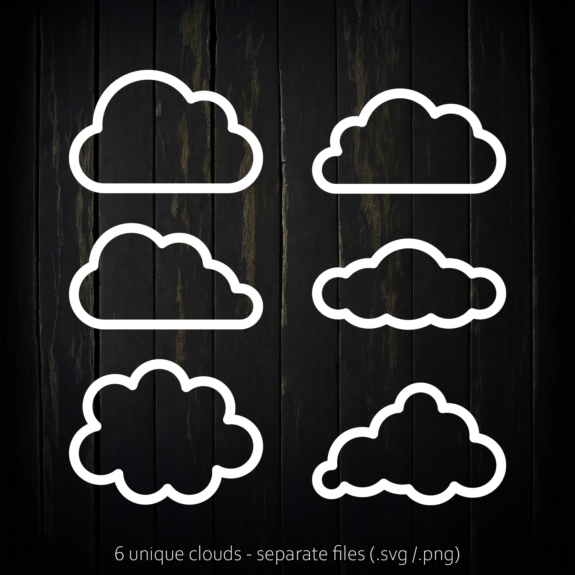 Cloud Outline SVG Bold | Outline Bold Round Clouds | Set of White ...