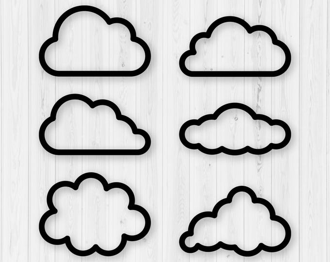 Cloud Outline SVG Bold | Outline Bold Round Clouds | Set of Black ...