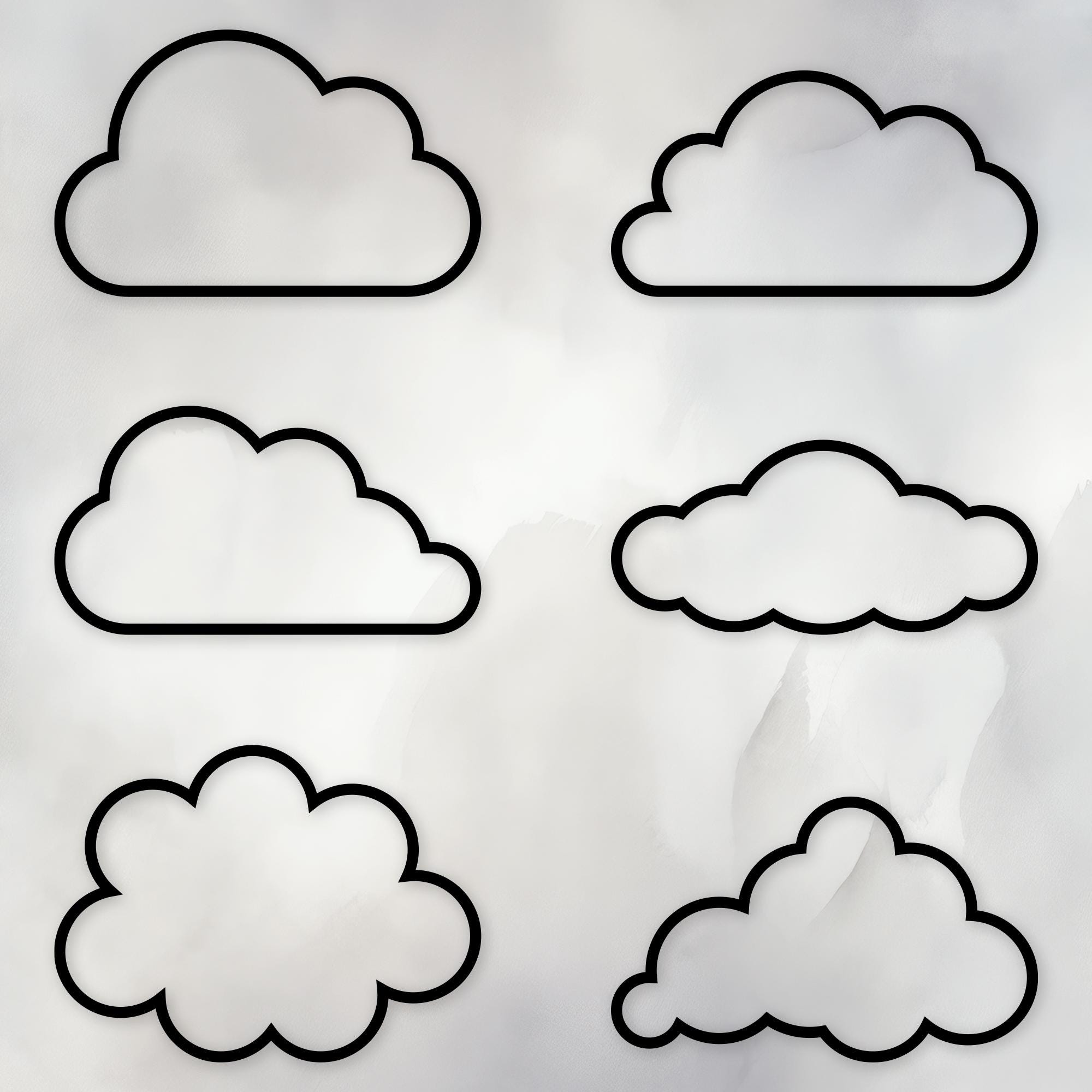 Cloud Outline SVG | Outline Clouds | Set of Black Clouds | Clipart ...