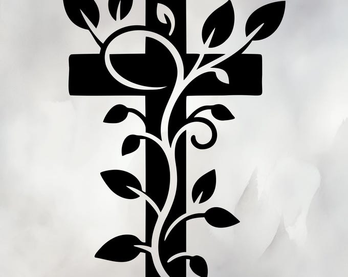 7 Rustic Wooden Cross SVG – Weathered Ivy Vine Clipart (cut File ...