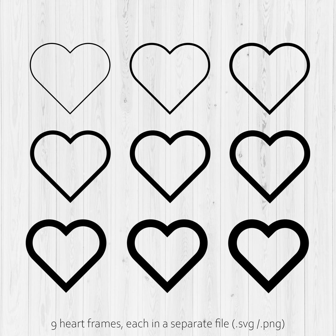 Heart Outline Bundle SVG | 9 Different Stroke Widths | Black - Etsy