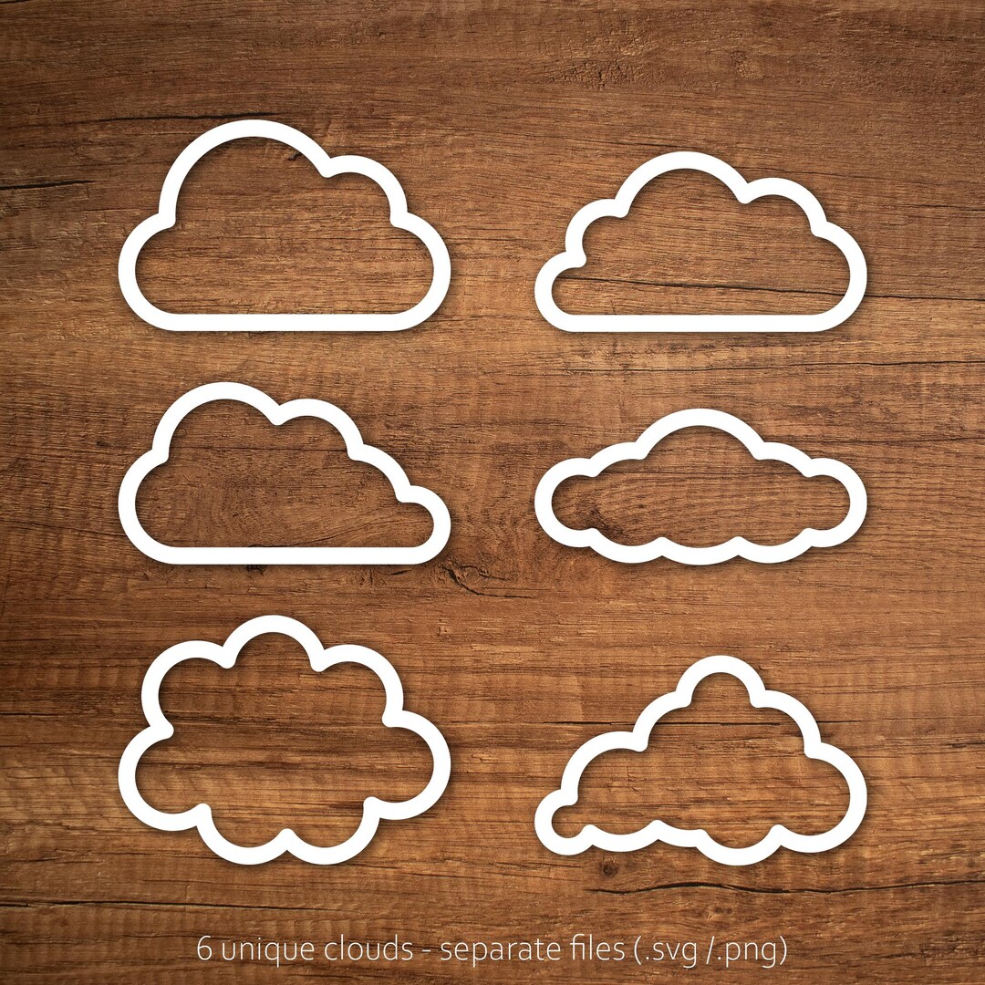 Cloud Outline SVG Bold | Outline Bold Round Clouds | Set of White ...