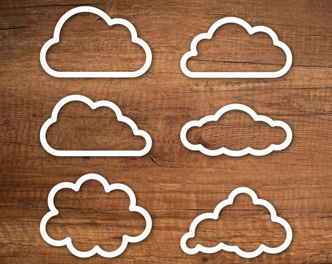 Cloud Outline SVG Bold | Outline Bold Round Clouds | Set of White ...