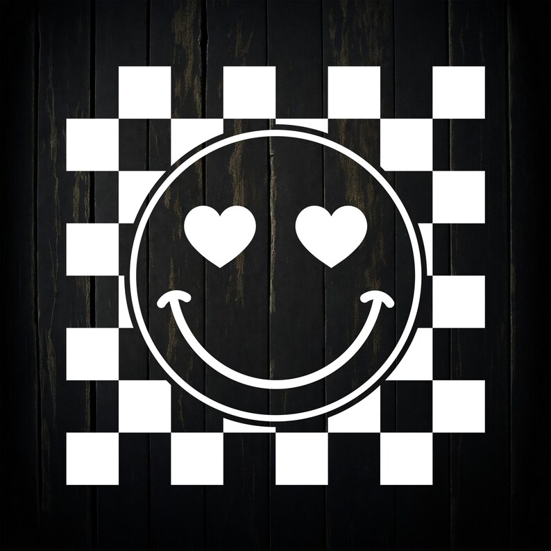 Heart Smiley Checkered SVG PNG | White | Transparent - Etsy