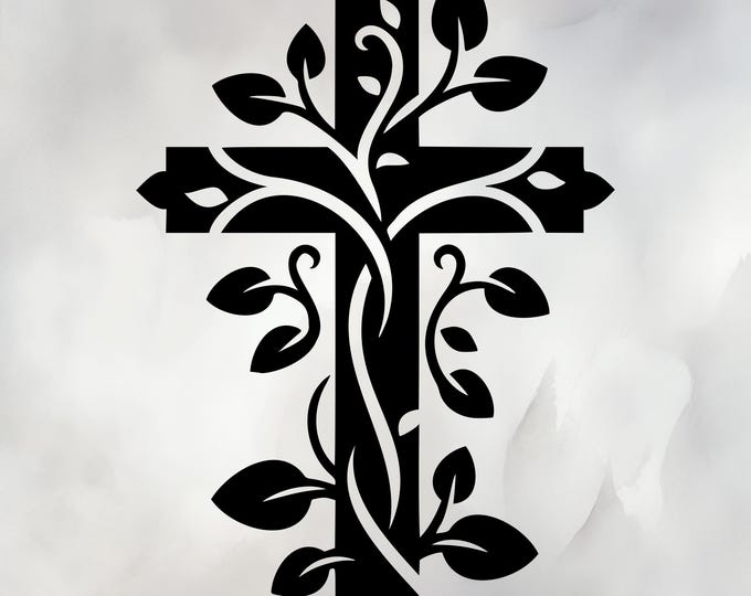 7 Rustic Cross SVG 7 Cut File - Weathered Wooden Cross With Ivy Vines ...