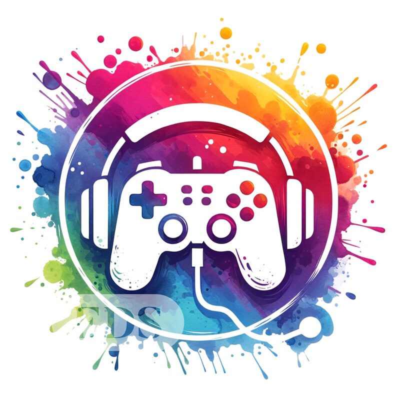 Colorful Game Controller PNG – Gamer Splatter Clipart – Sublimation ...
