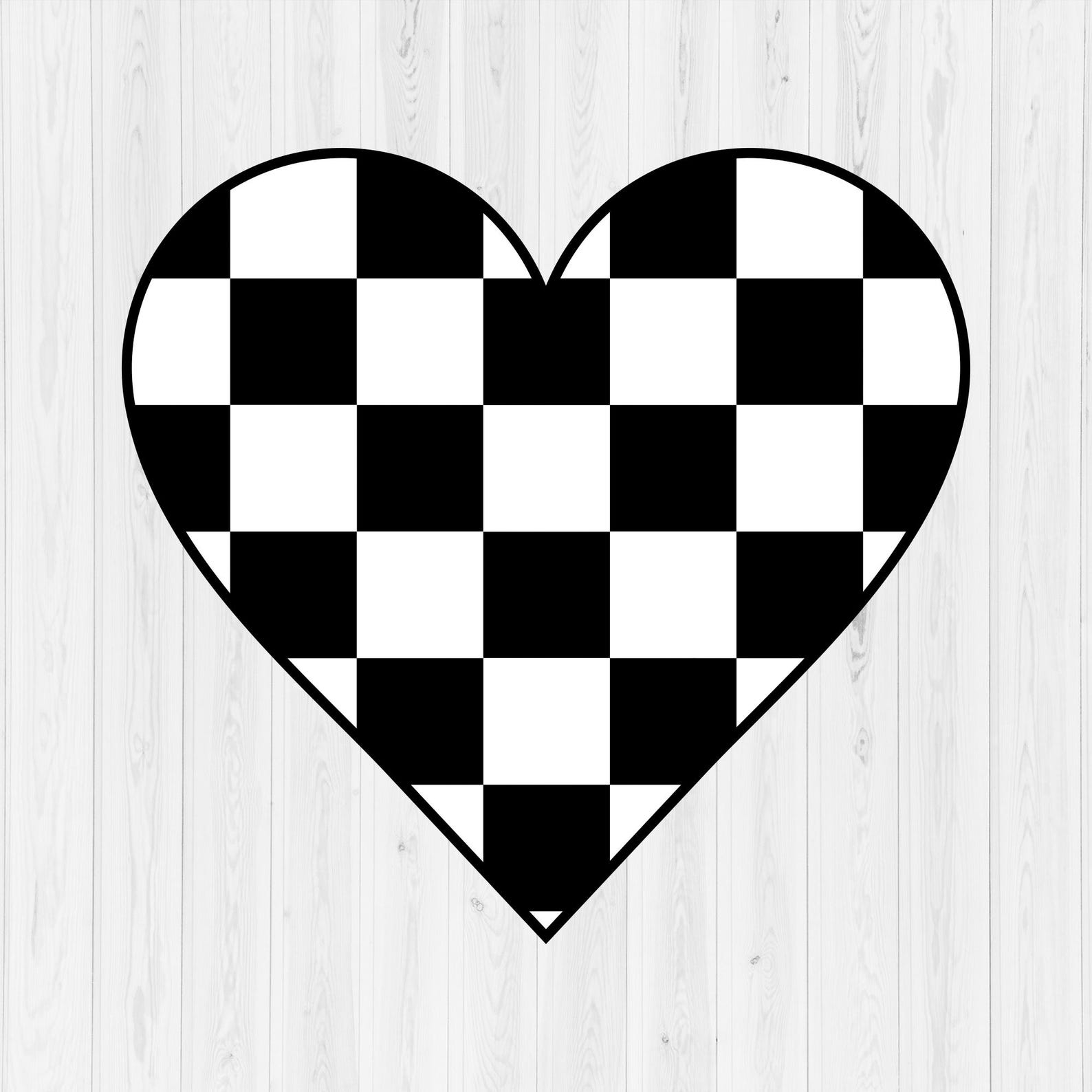 Checkered Heart SVG | Black White Chess Pattern | PNG & SVG - Etsy