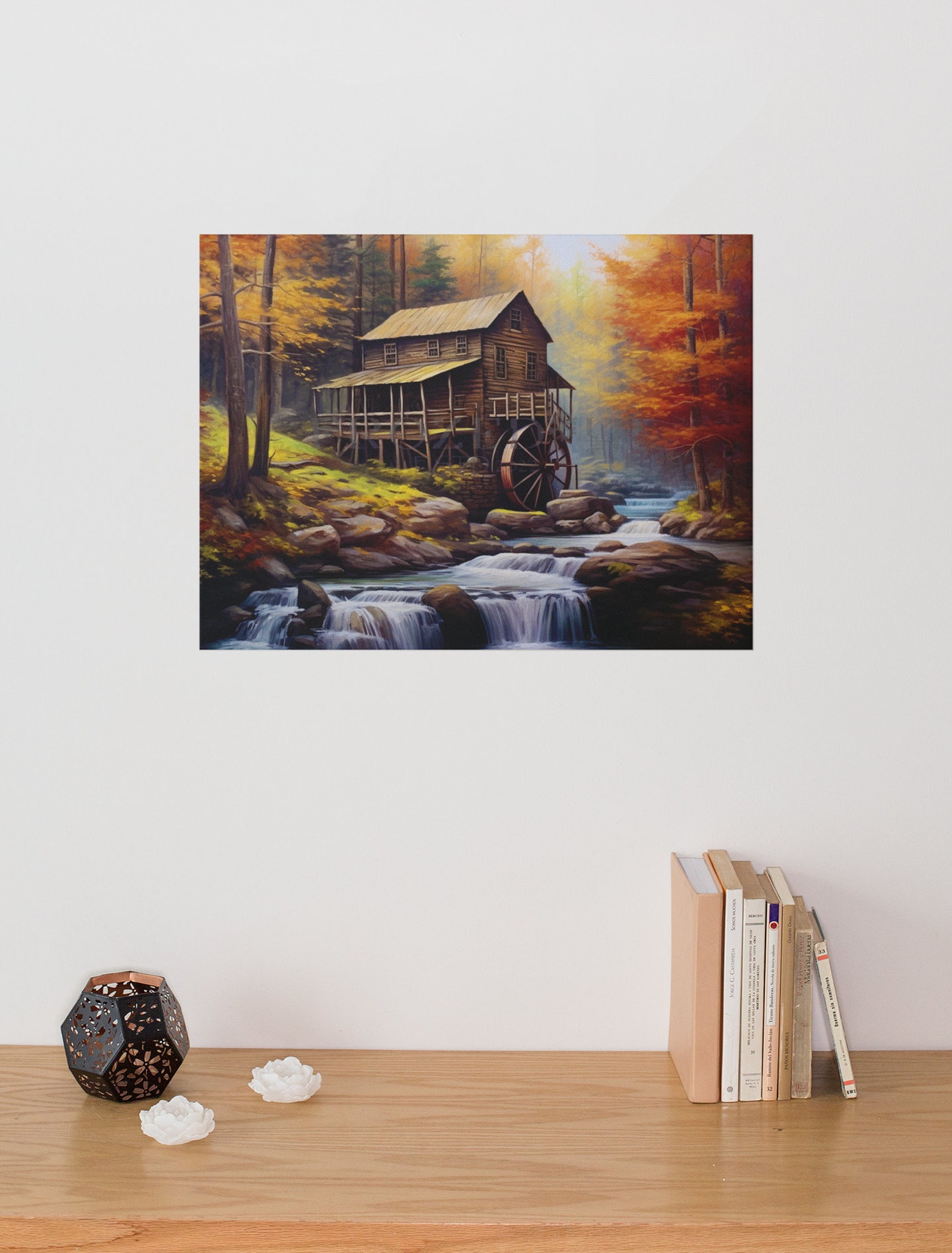 Vintage Style Water Mill in Forest Oil Painting | Landscape Painting ...