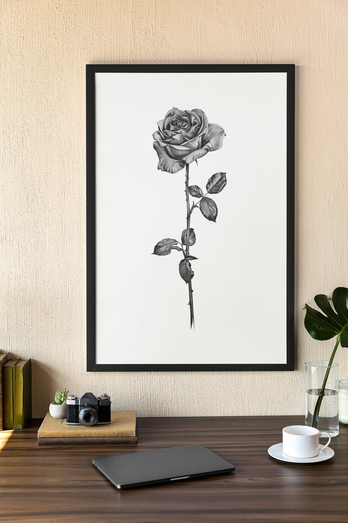 Black and White Single Rose Art Print Printable Wall Decor Printable ...