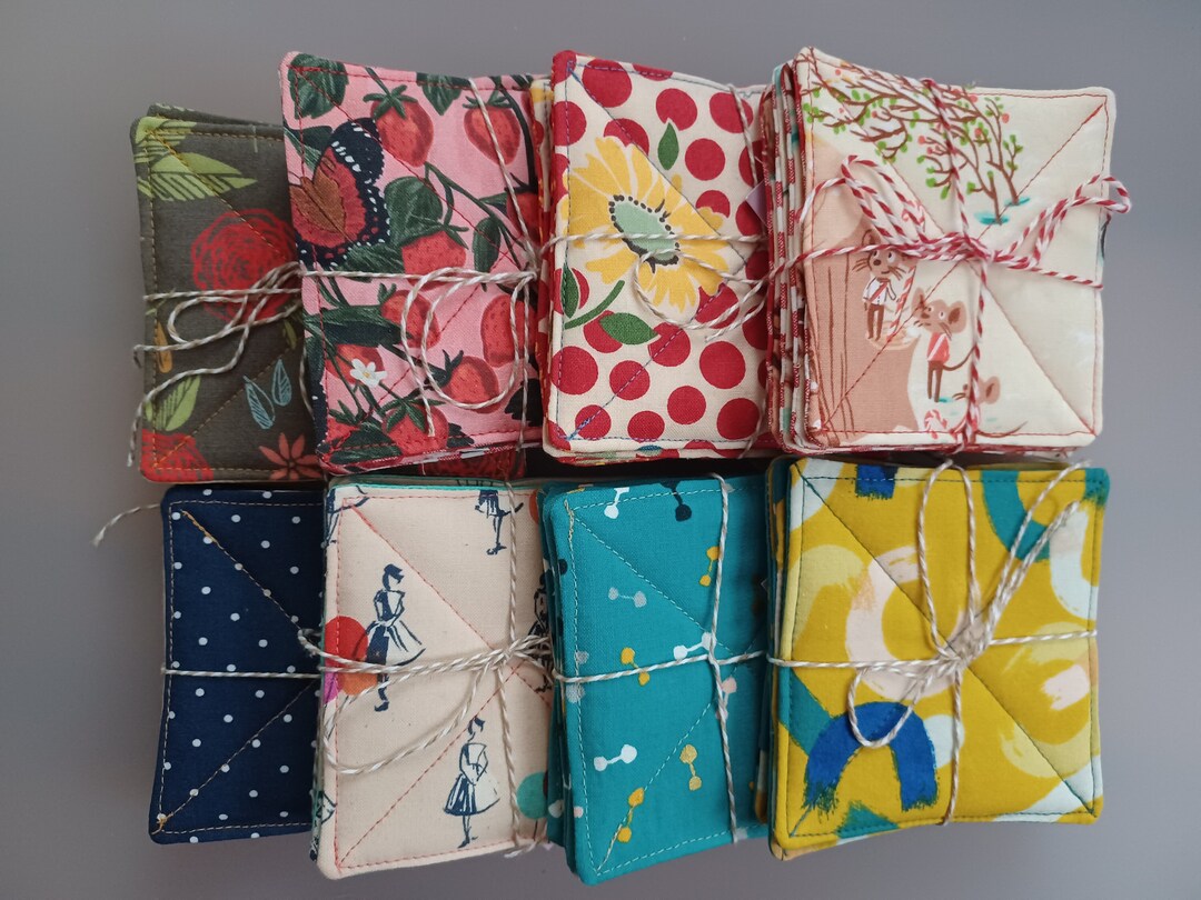 Two-sided Fabric Coasters, Assorted Designs, Set of 4 - Etsy