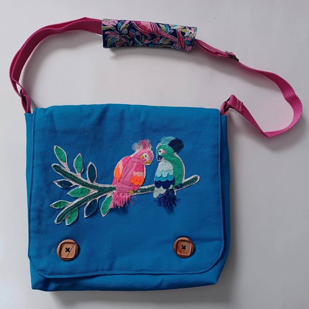 Cockatoo-two Upcycled Applique Messenger Bag for Kids and Adults - Etsy