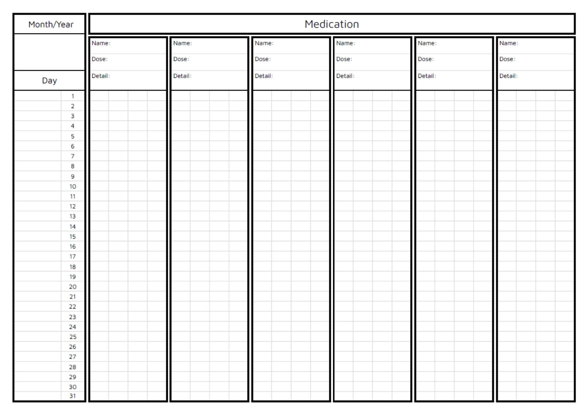 Monthly Medication Tracker, Printable Daily Treatment Planner, Daily ...