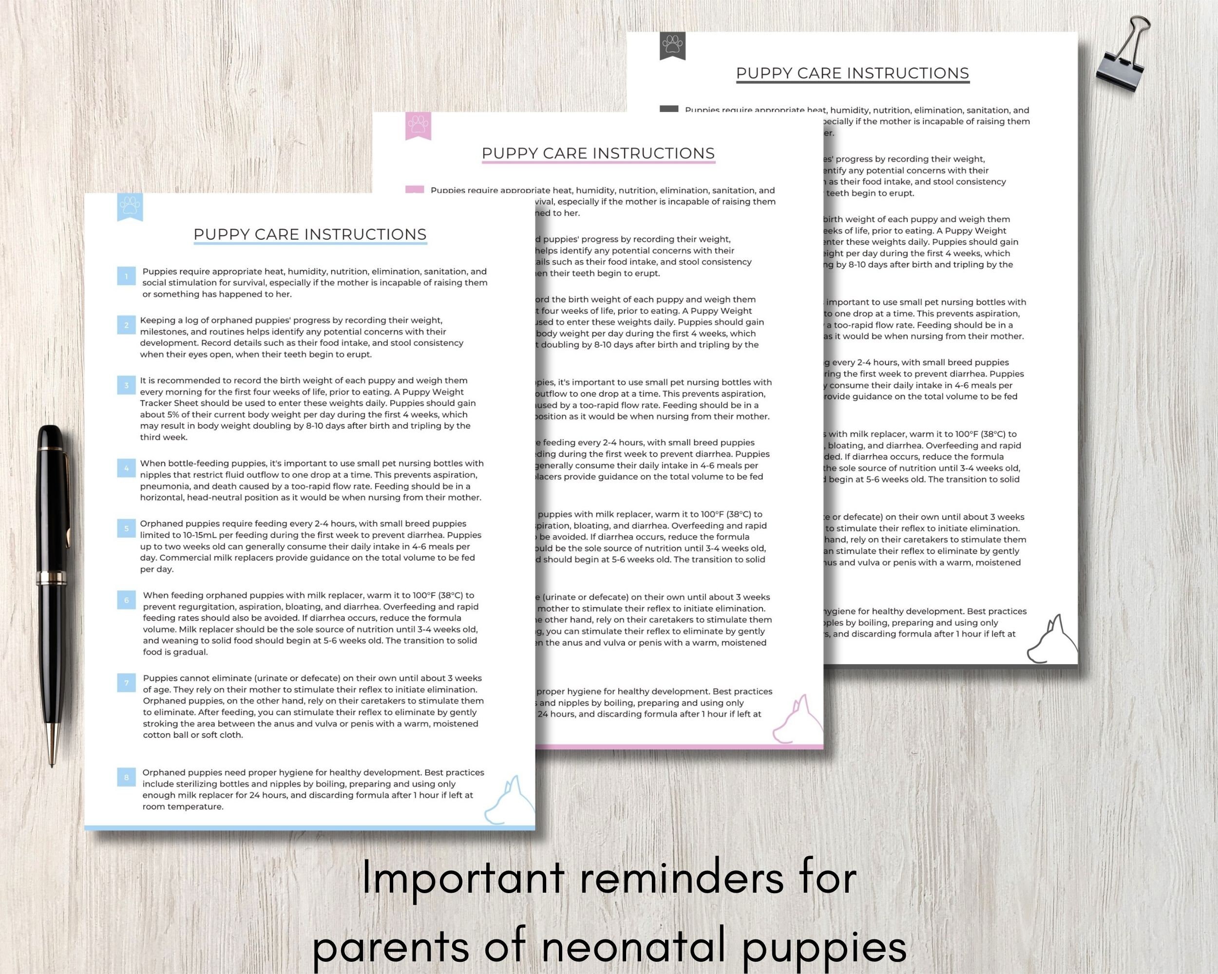 Newborn Puppy Feeding Tracker Kit: Dog Care Charts (printable PDF) - Etsy