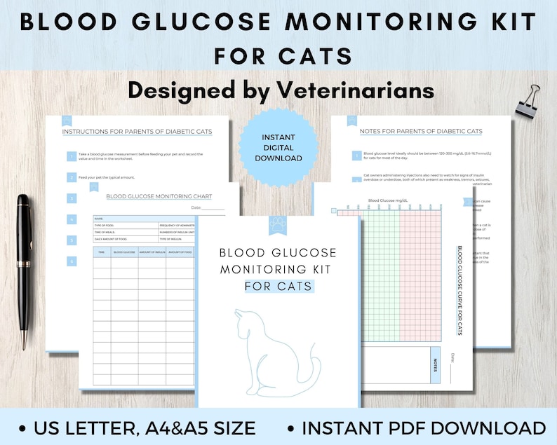 Blood Sugar Tracker for Cats, Pet Diabetes Chart, Cat Blood Glucose ...