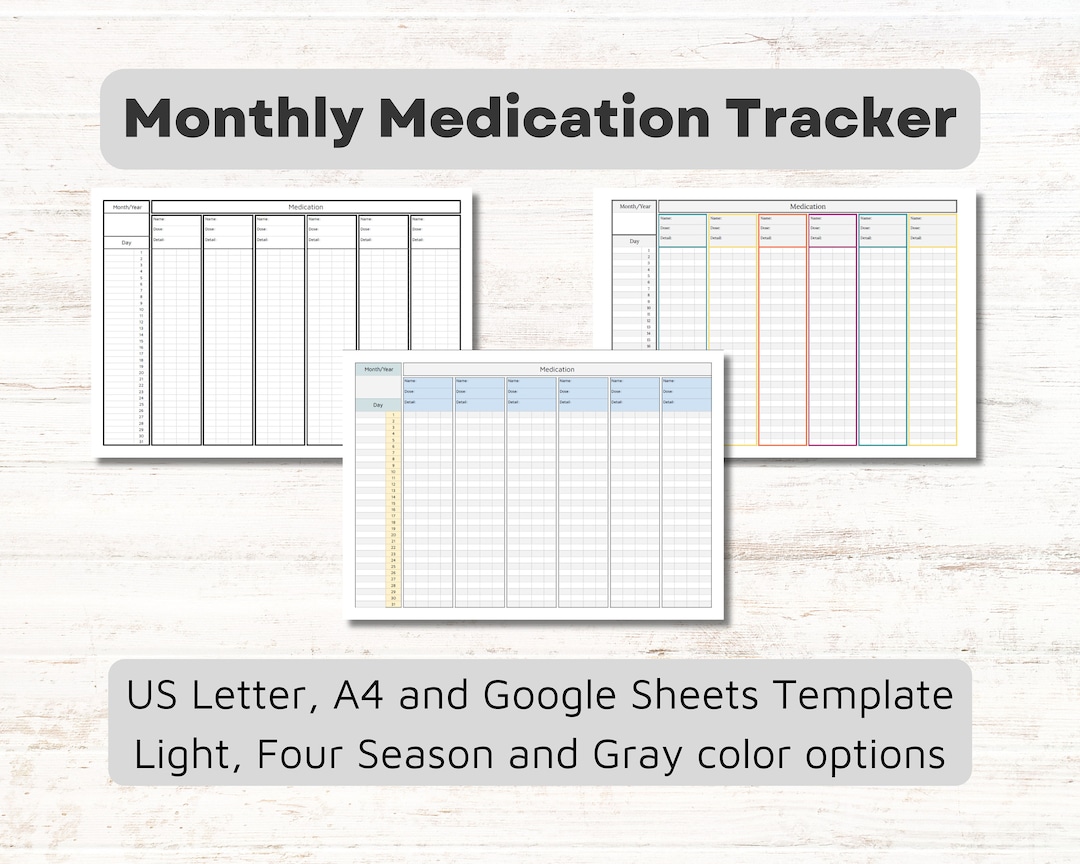 Monthly Medication Tracker, Printable Daily Treatment Planner, Daily ...