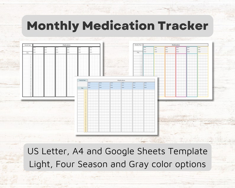 Monthly Medication Tracker, Printable Daily Treatment Planner, Daily ...