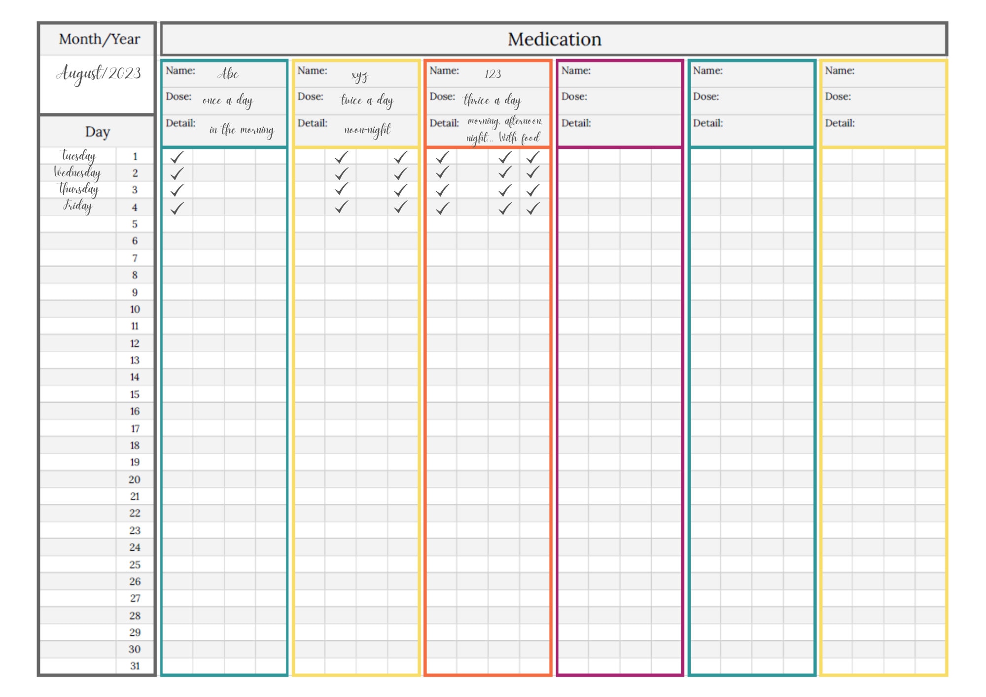 Monthly Medication Tracker, Printable Daily Treatment Planner, Daily ...