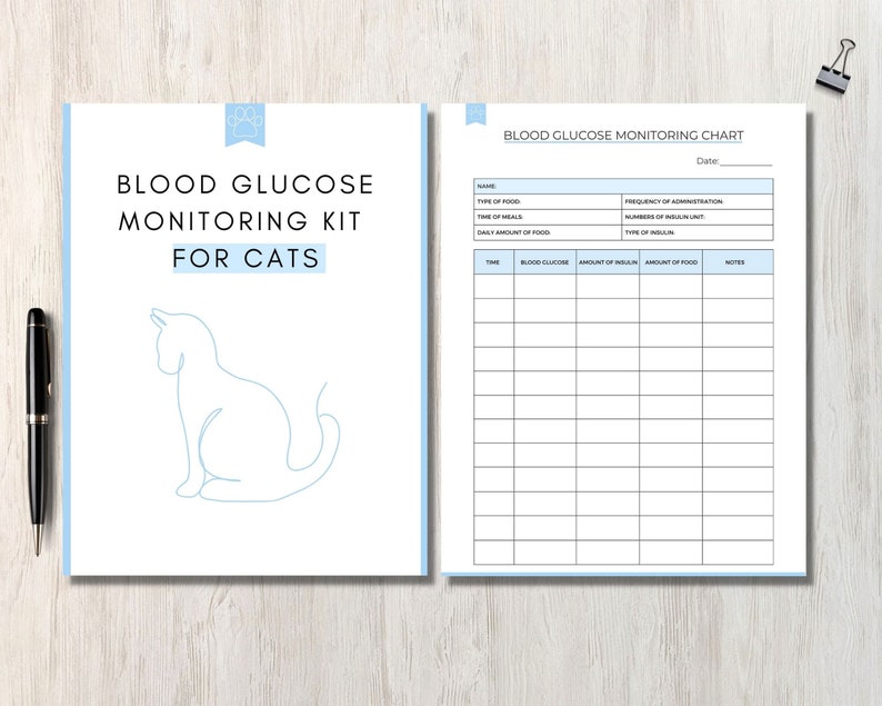 Blood Sugar Tracker for Cats, Pet Diabetes Chart, Cat Blood Glucose ...