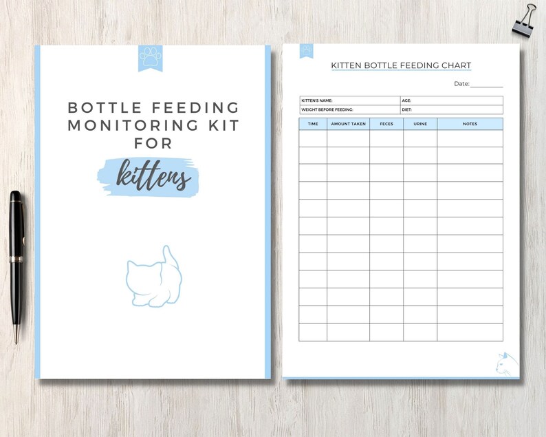 Kitten Bottle Feeding Tracker: Newborn Cat Care Chart (printable PDF ...