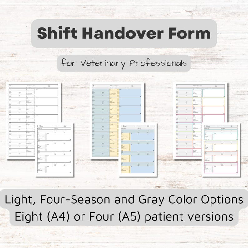 Shift Handover Form for Vets, Shift Change Sheet for Veterinary ...