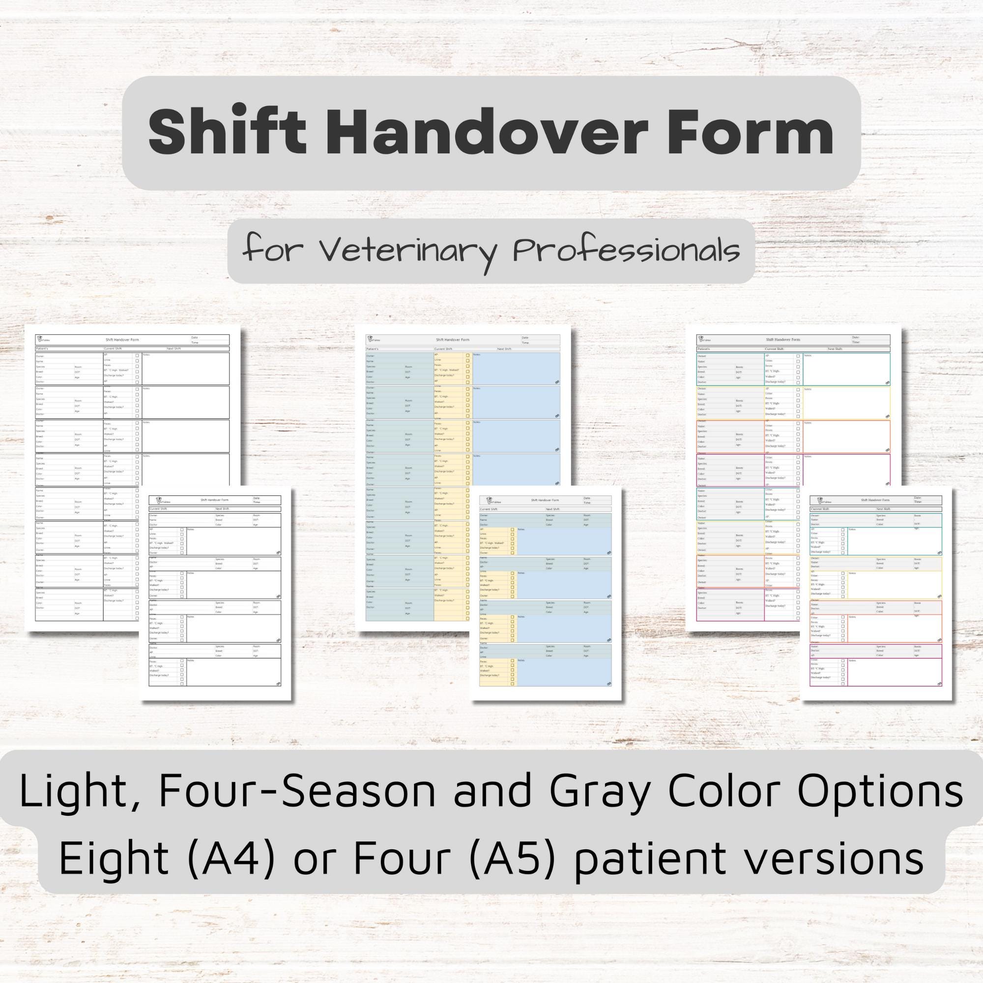 Shift Handover Form for Vets, Shift Change Sheet for Veterinary ...