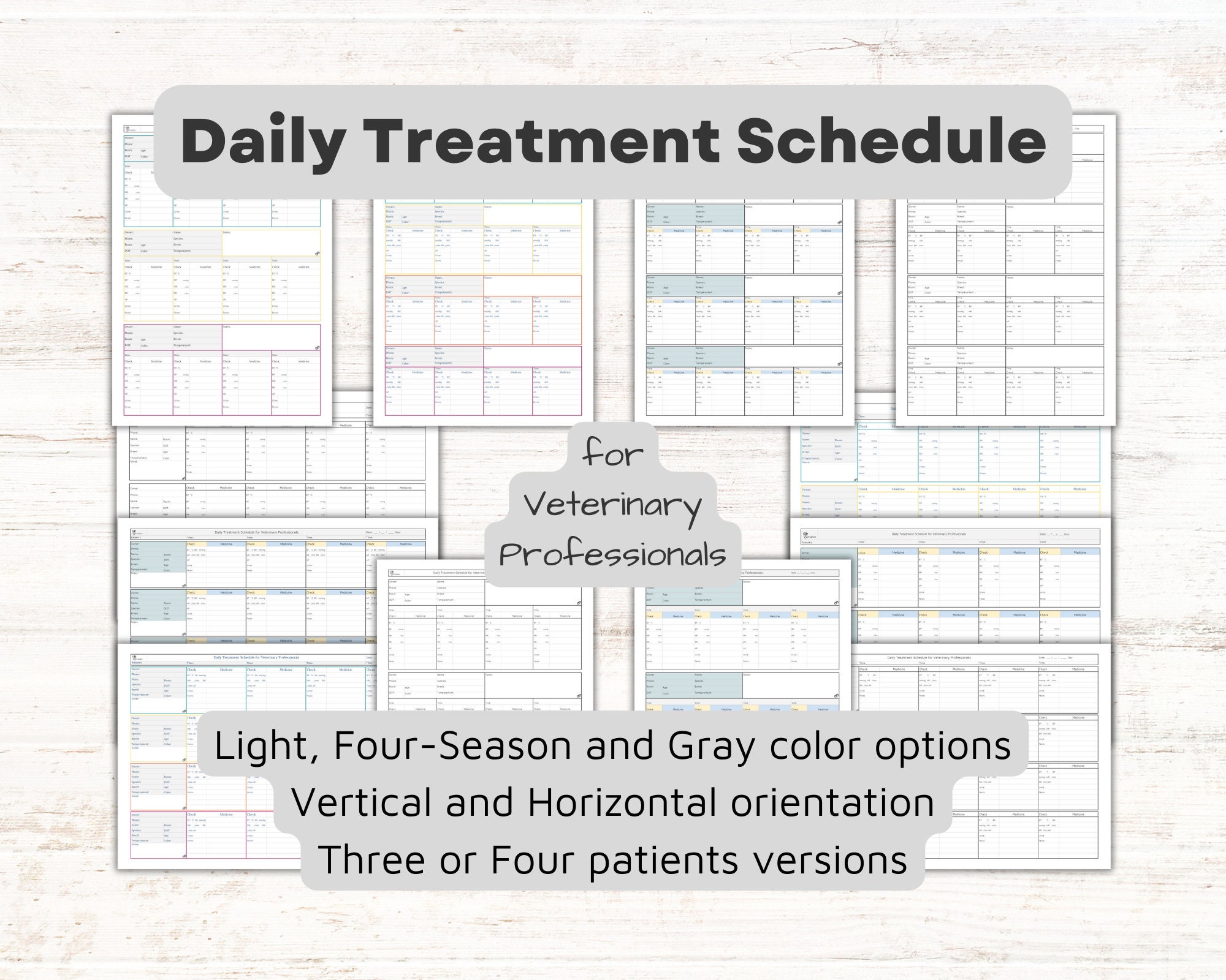 Daily Treatment Schedule for Veterinarians, Treatment Log Sheet for ...