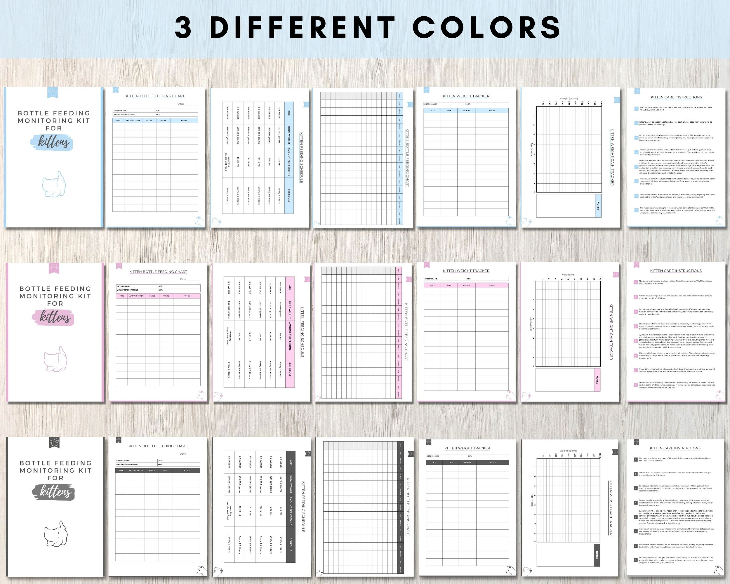 Kitten Bottle Feeding Tracker: Newborn Cat Care Chart (printable PDF ...