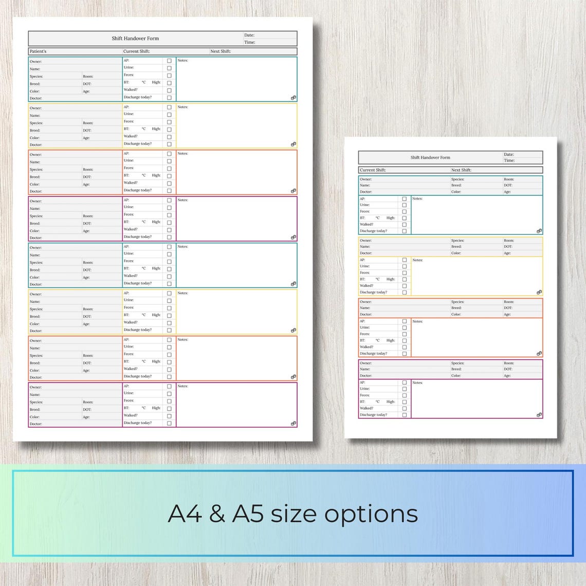 Shift Handover Form for Vets, Shift Change Sheet for Veterinary ...