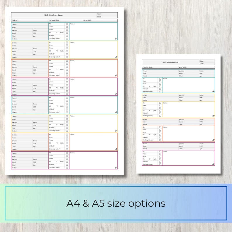 Shift Handover Form for Vets, Shift Change Sheet for Veterinary ...