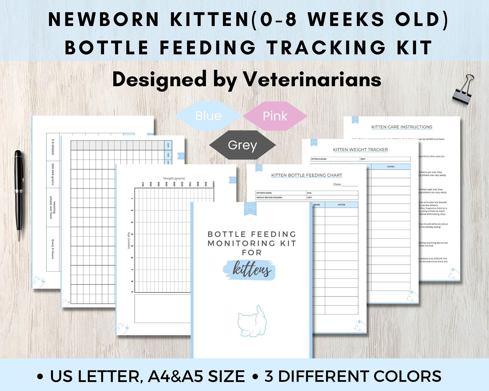 Kitten Bottle Feeding Tracker: Newborn Cat Care Chart (printable PDF ...