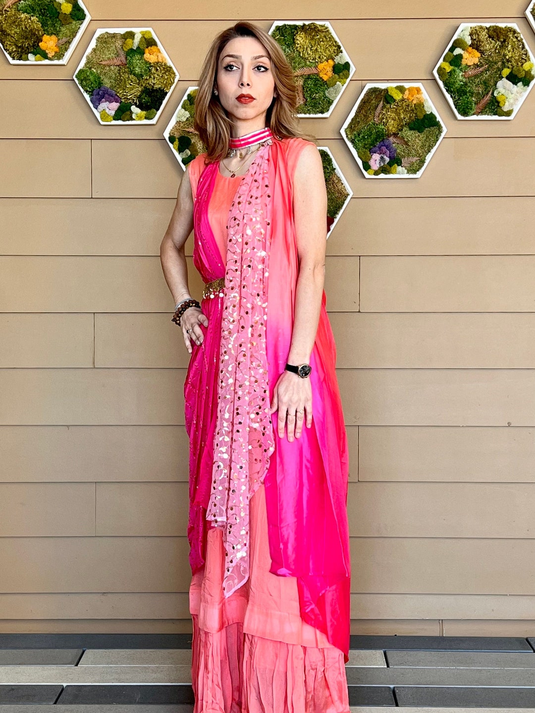 Designer Gown Dress Full Length Gown W/ Flowy Fabric Jacket Adjustable ...