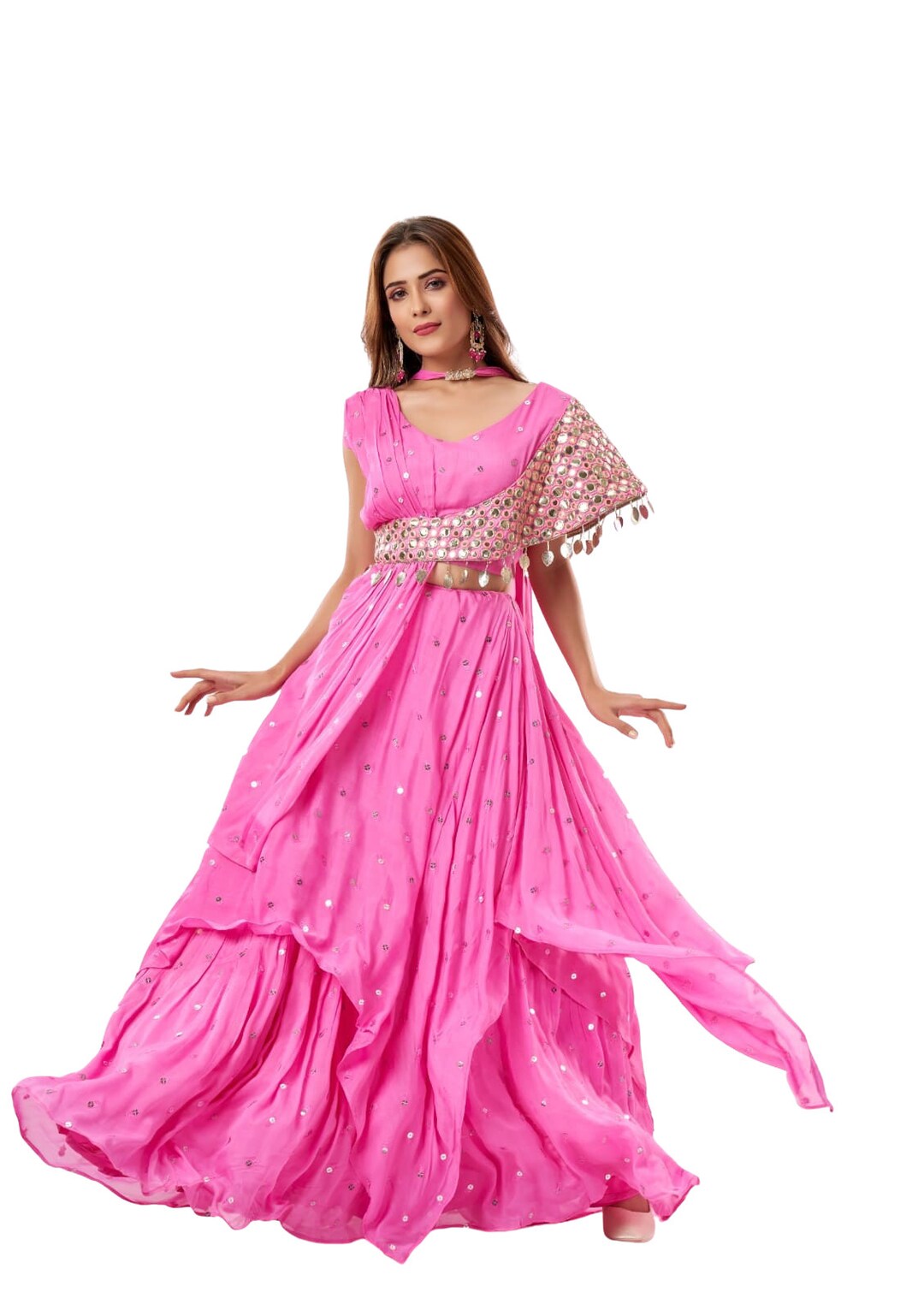 Hot Pink Crop Top Skirt Light Weight Flairy Lehnga Etsy
