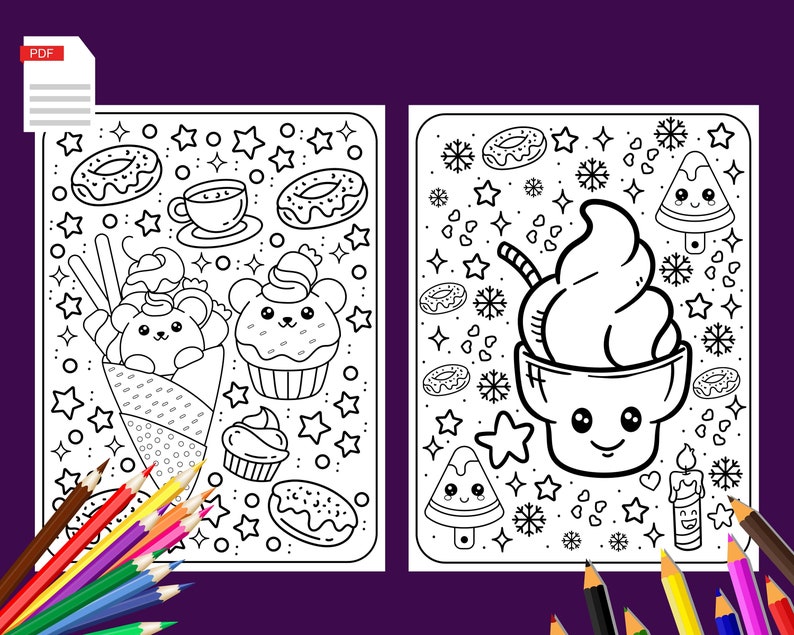 Kawaii Food Coloring Book, Fun Sweets Activity, 25 Pages (PDF Download ...