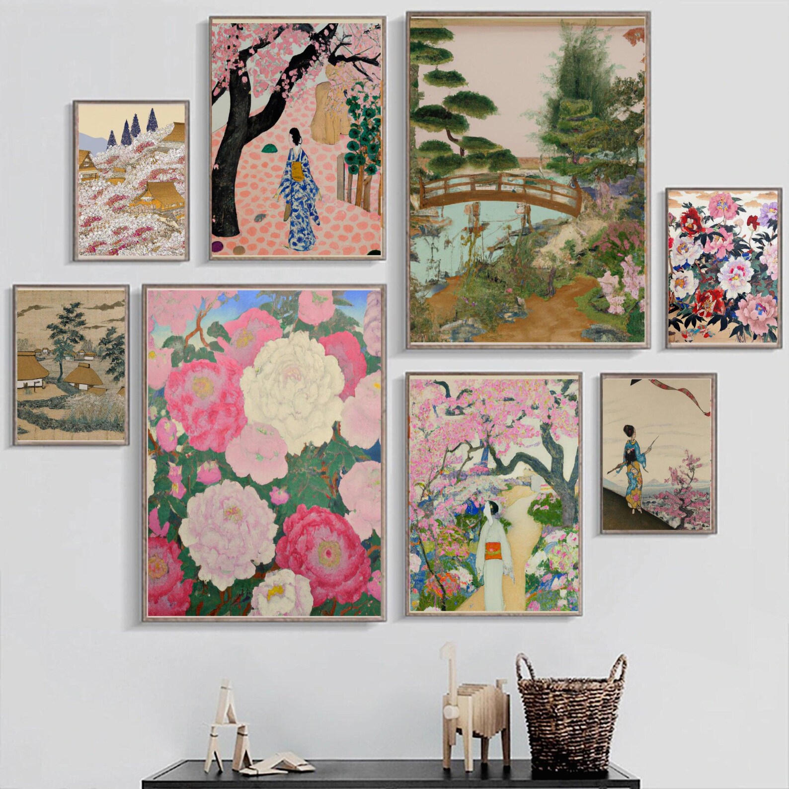 Japanese Ukiyo-e Style Wall Art Set -prints Set of 8 , Ukiyo-e Print ...