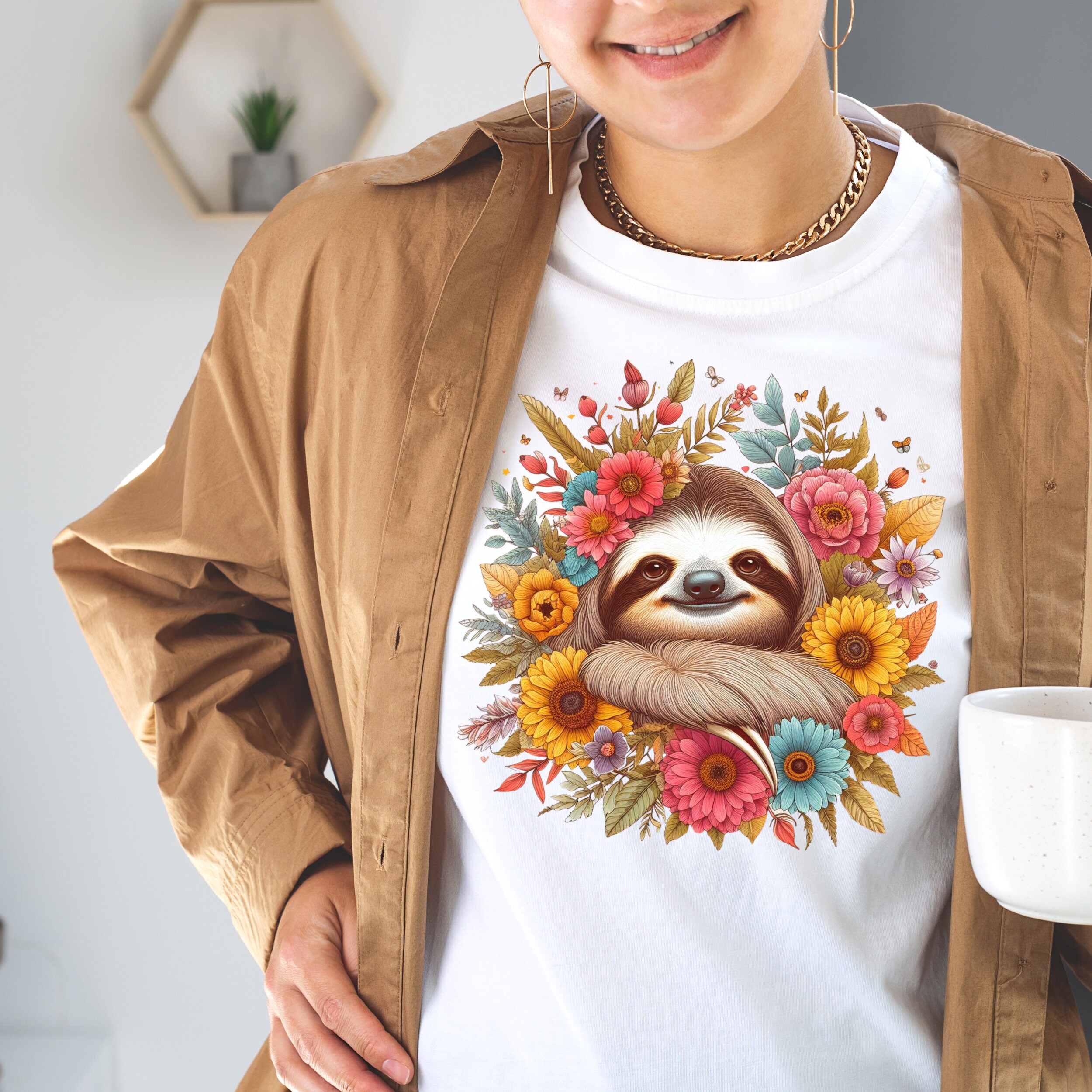 Sloth Lover Png ,floral Sloth Shirt ,animal Shirt,cute Sloth T-shirt ,spring Tshirt ,flower ...
