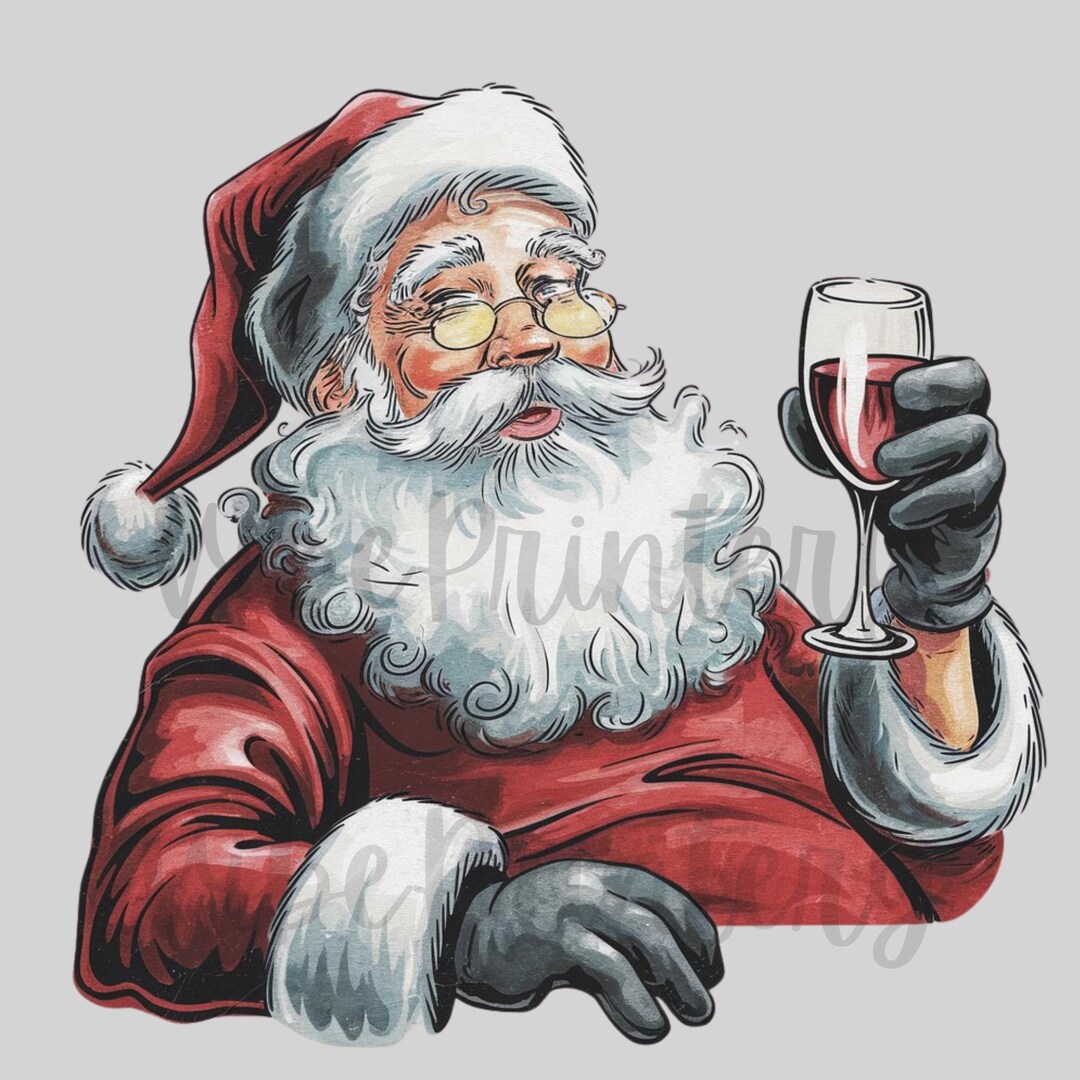 Santa Wine Cocktail Drink Png, Santa Claus Drinking PNG, Cute Xmas Png ...