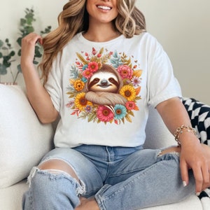Sloth Lover Png ,floral Sloth Shirt ,animal Shirt,cute Sloth T-shirt ...