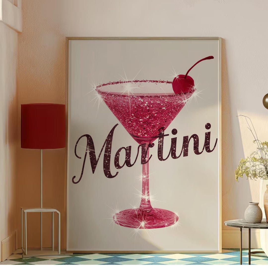 Martini Print, Cocktail Martini Bar,cart Decor Dorm Decor Alcohol Retro ...