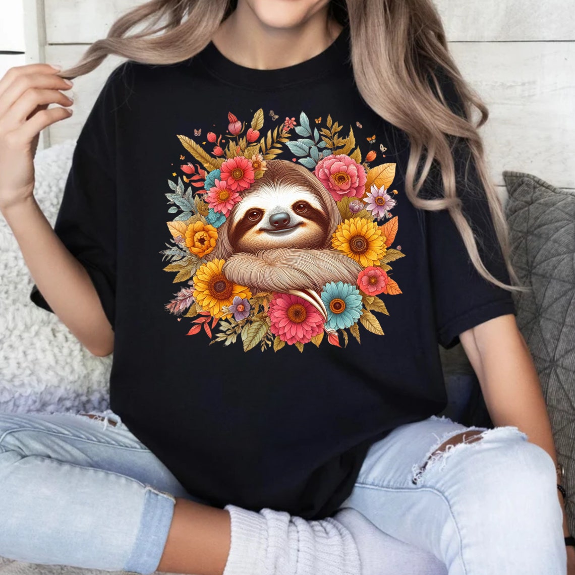 Sloth Lover Png ,floral Sloth Shirt ,animal Shirt,cute Sloth T-shirt ...