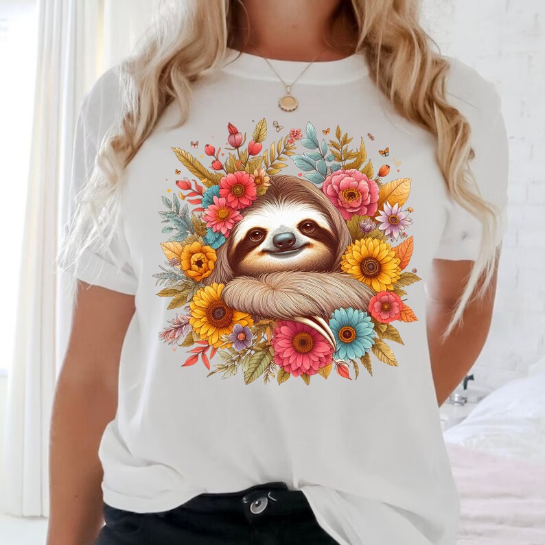 Sloth Lover Png ,floral Sloth Shirt ,animal Shirt,cute Sloth T-shirt ...