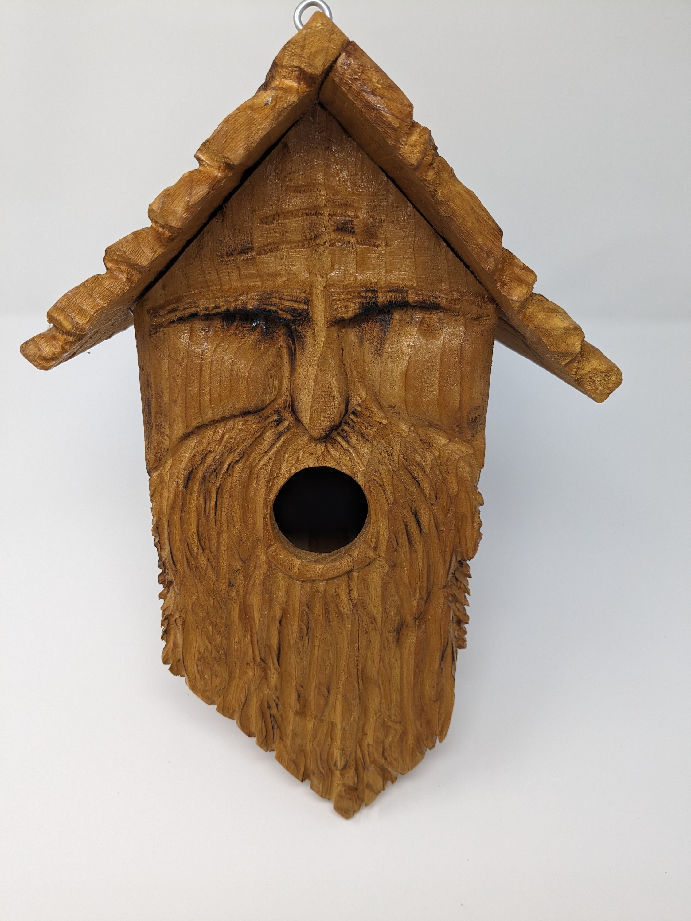 Folk Art Birdhouse With Wood Spirit Face and Round Mouth Hand Carved ...