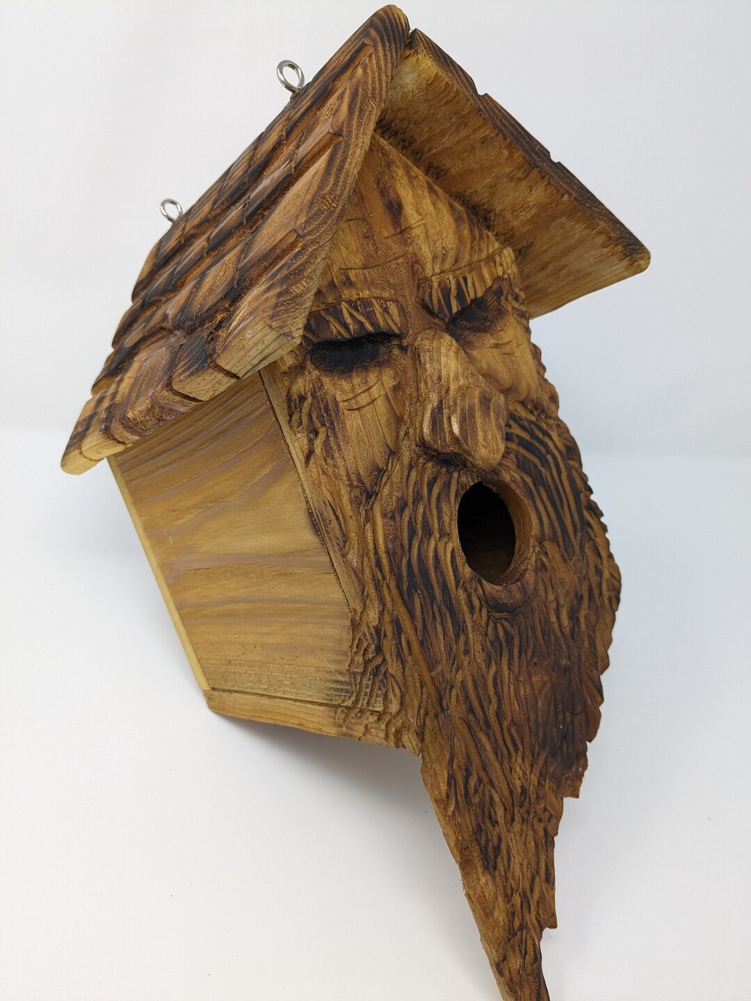 Folk Art Birdhouse With Wood Spirit Face and Round Mouth Hand Carved ...