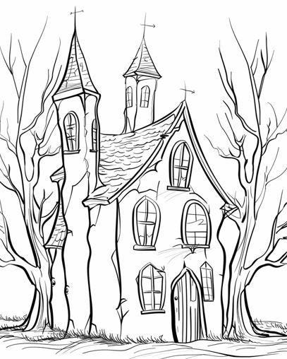 5 Halloween Haunted House Coloring Pages - Etsy