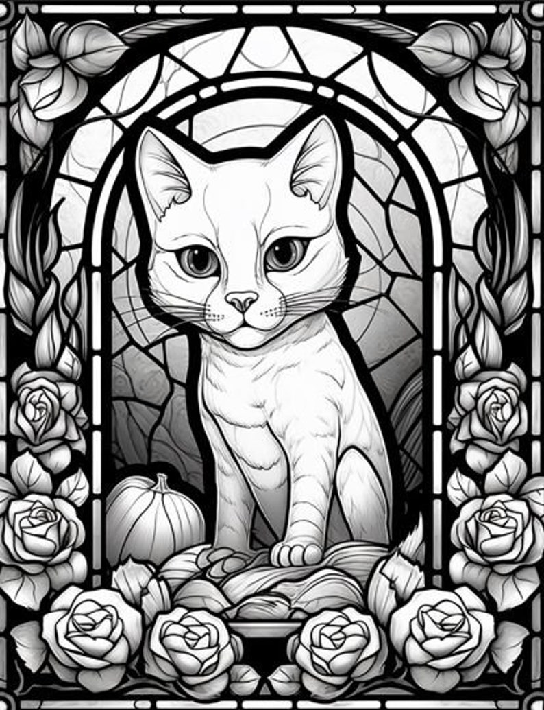 Vol. 1 5 Printable Stained Glass Halloween Cats Coloring Pages - Etsy