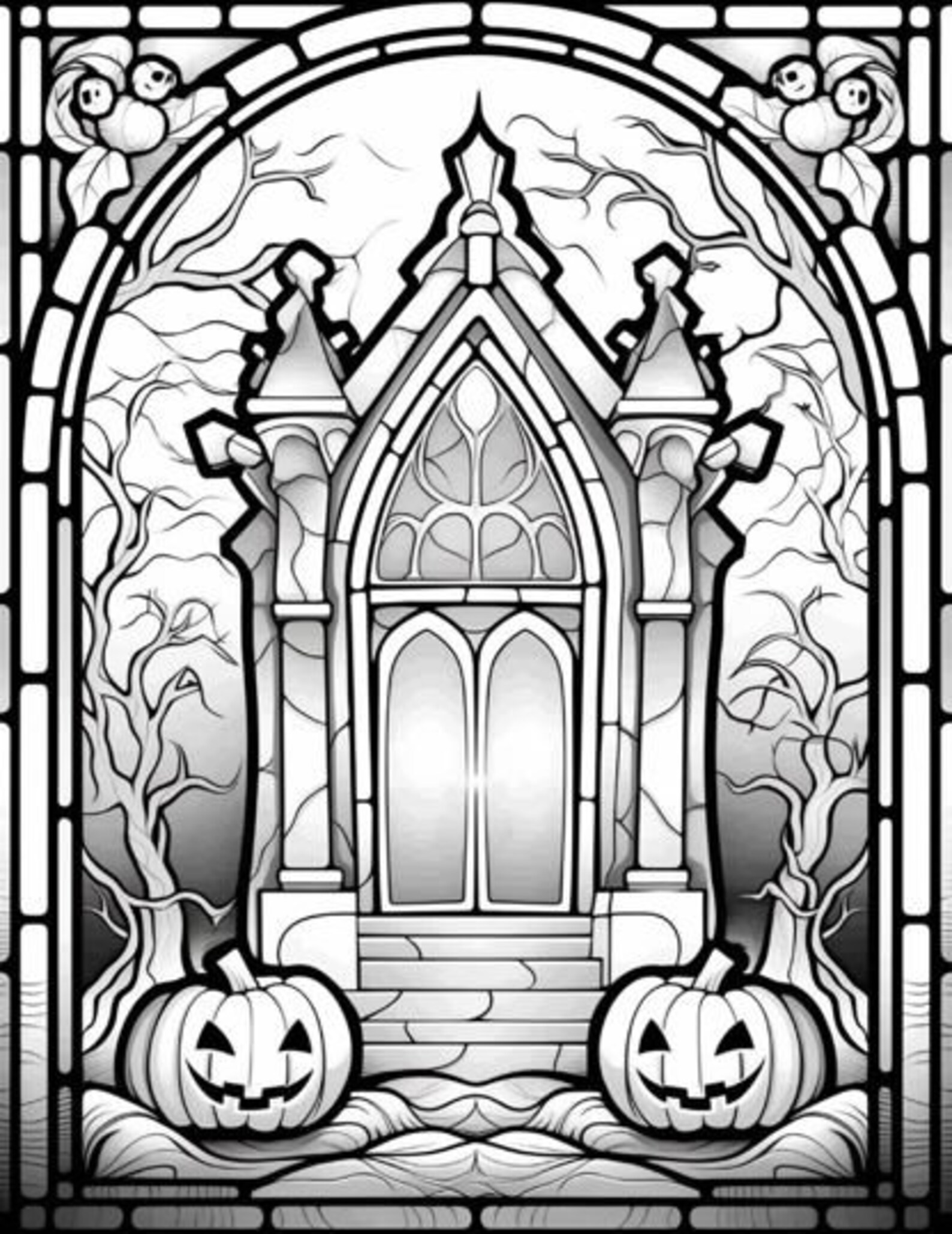 5 Printable Stained Glass Halloween Pumpkin Adult Coloring Pages - Etsy
